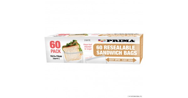 60pk Zipper Sandiwch Bags 16.5 x 15cm