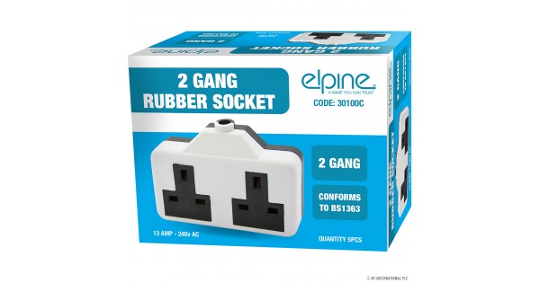 13A 2 Gang Double Rubber Socket ( 5 ) White