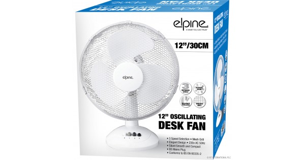 12" (30cm) Oscillating Desk Fan - White