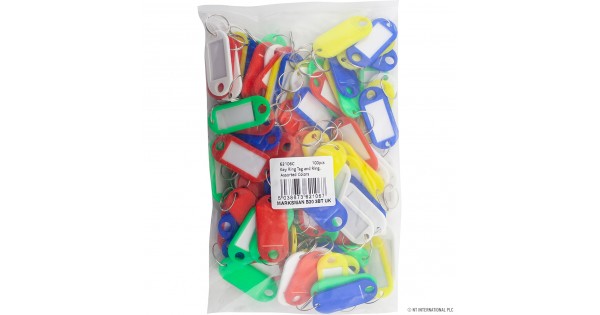 100pc Key Ring Tag & Ring, Asst Colors