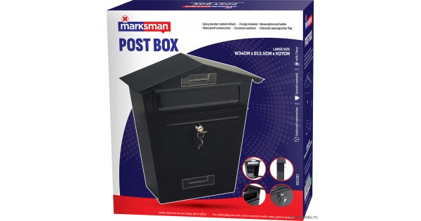 Large Black Post Box - 33x11x35cm