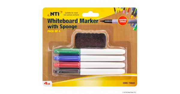 4pk Whiteboard Marker Pens With Sponge